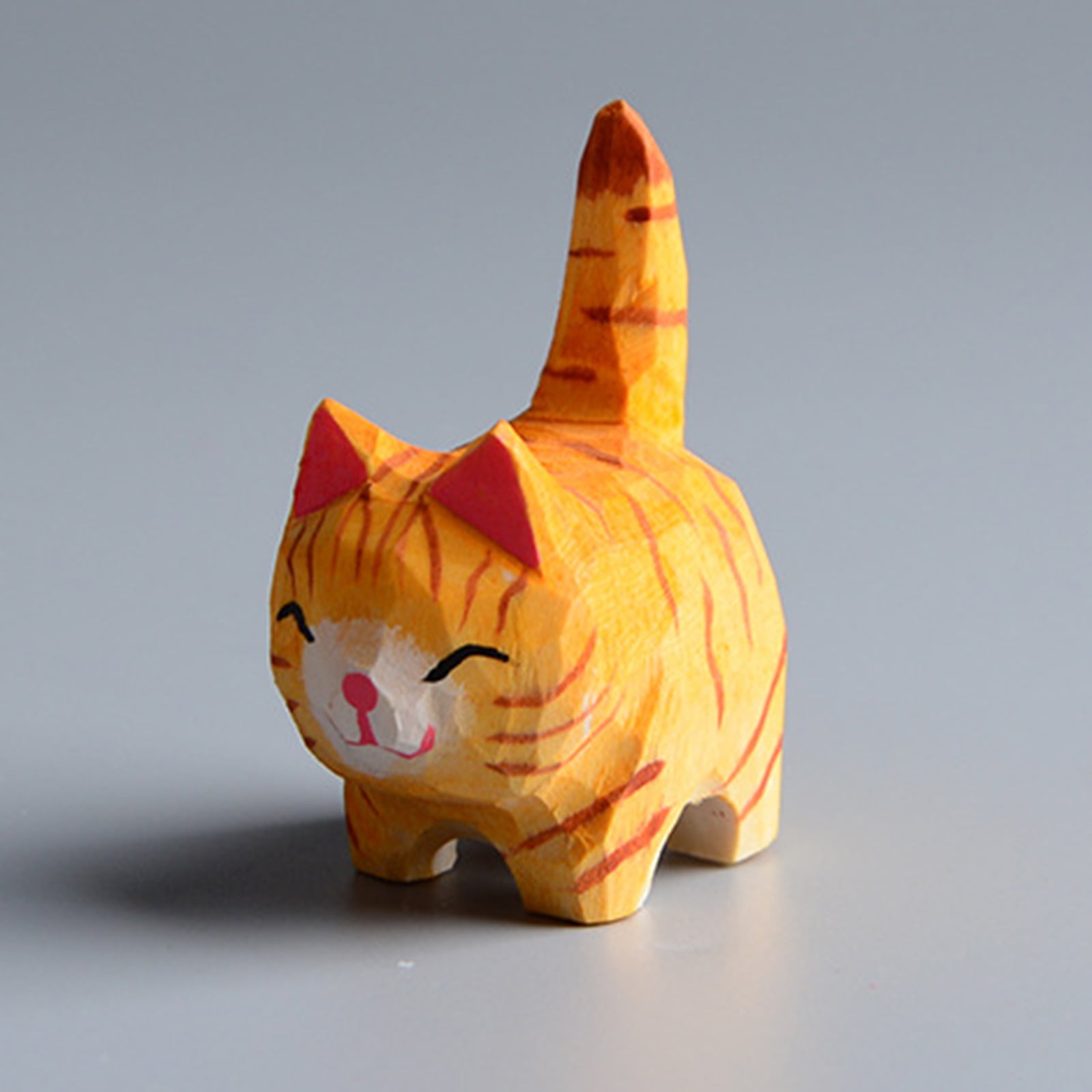 Handmade Wooden Carving Crafts Cat Decorative Figurine, Cute cat ...