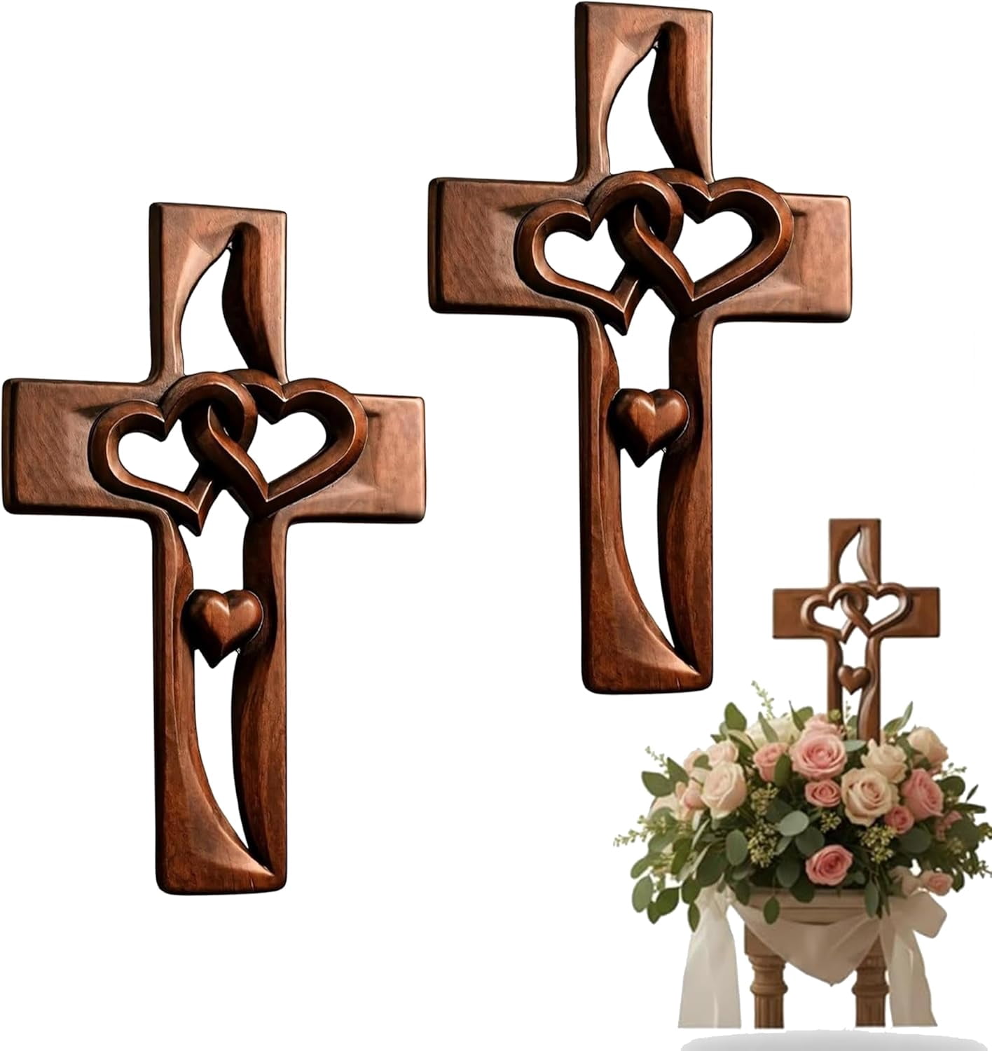 Handmade Wooden Cross with Hearts - Christian Wall Decor for Home ...