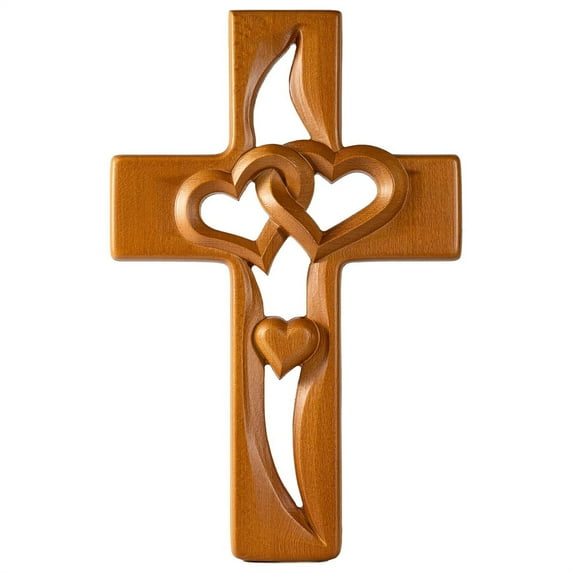 Handmade Wooden Cross with Intertwined Hearts, Hand-Carved Wooden Heart ...
