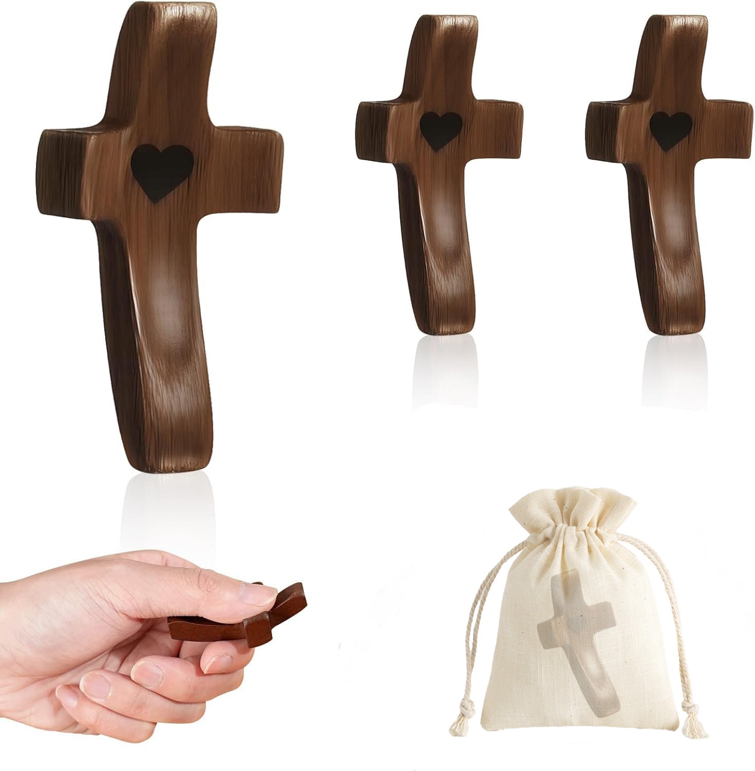 Handmade Wooden Cross - Pocket Cross My Heart with Cotton Bag ...