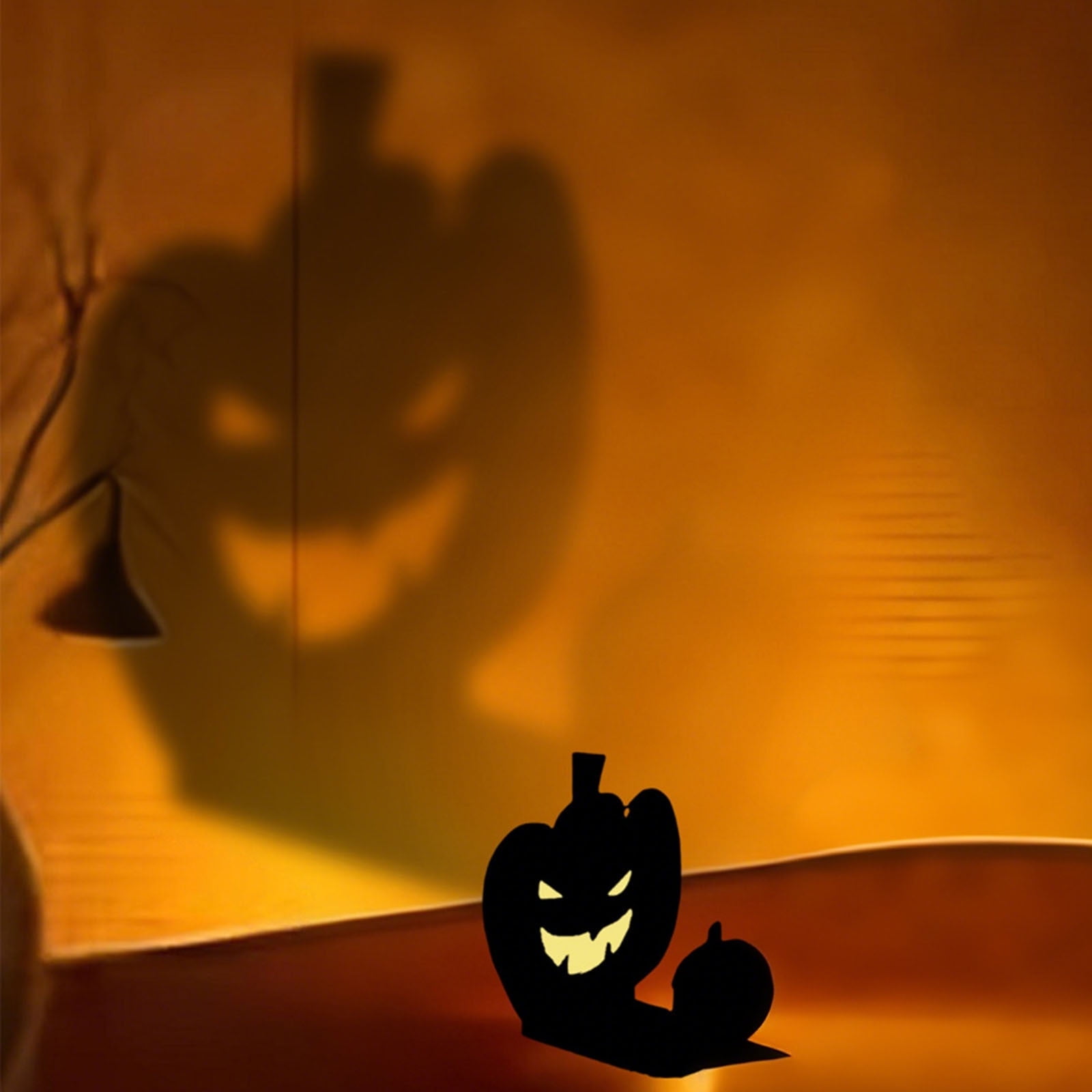 Handmade Wooden Ghostly Pumpkin Glow Halloween Candle Holder Shadow ...