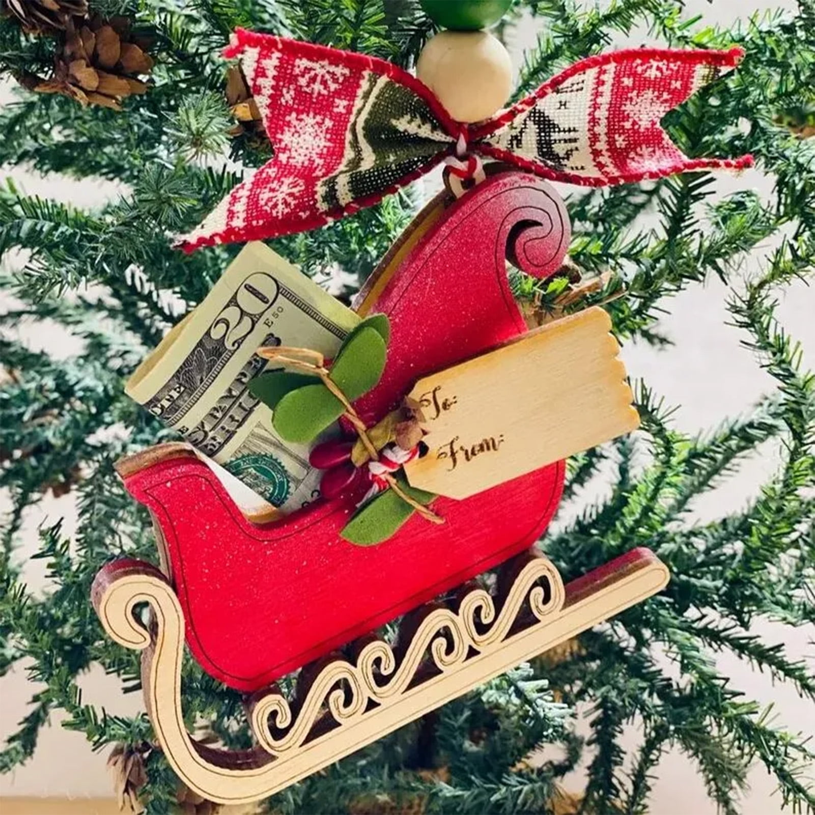 Handmade Wooden Money Holder Christmas Tree Reindeer Money Clip Wallet ...