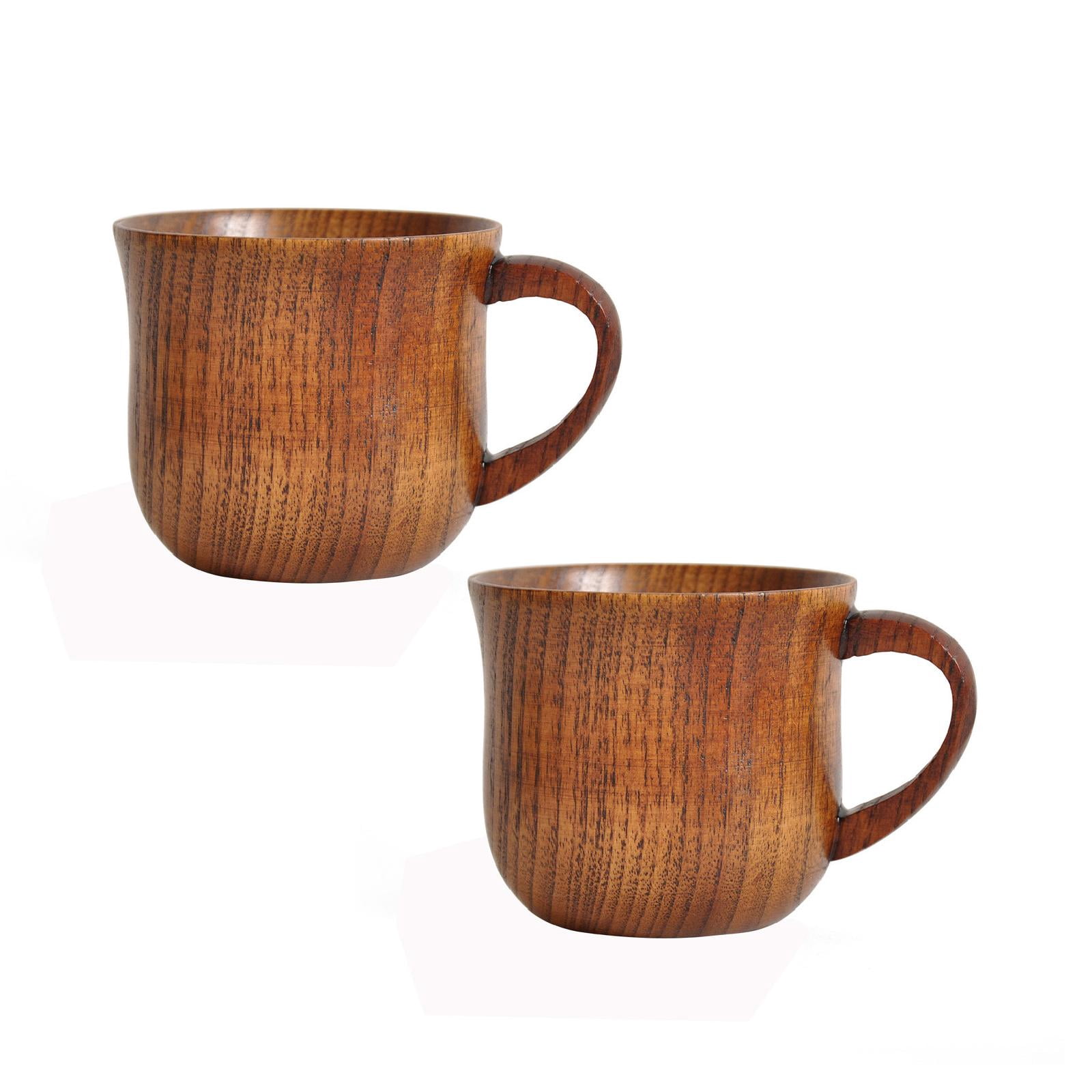 Handmade Wooden Mug with Handle, Natural Solid Wood Drinking Cup for ...