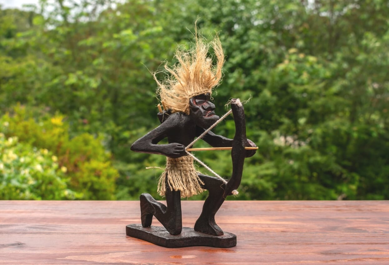 Handmade Wooden Primitive Tribal Kneeling Archer Funny Statue Sculpture ...