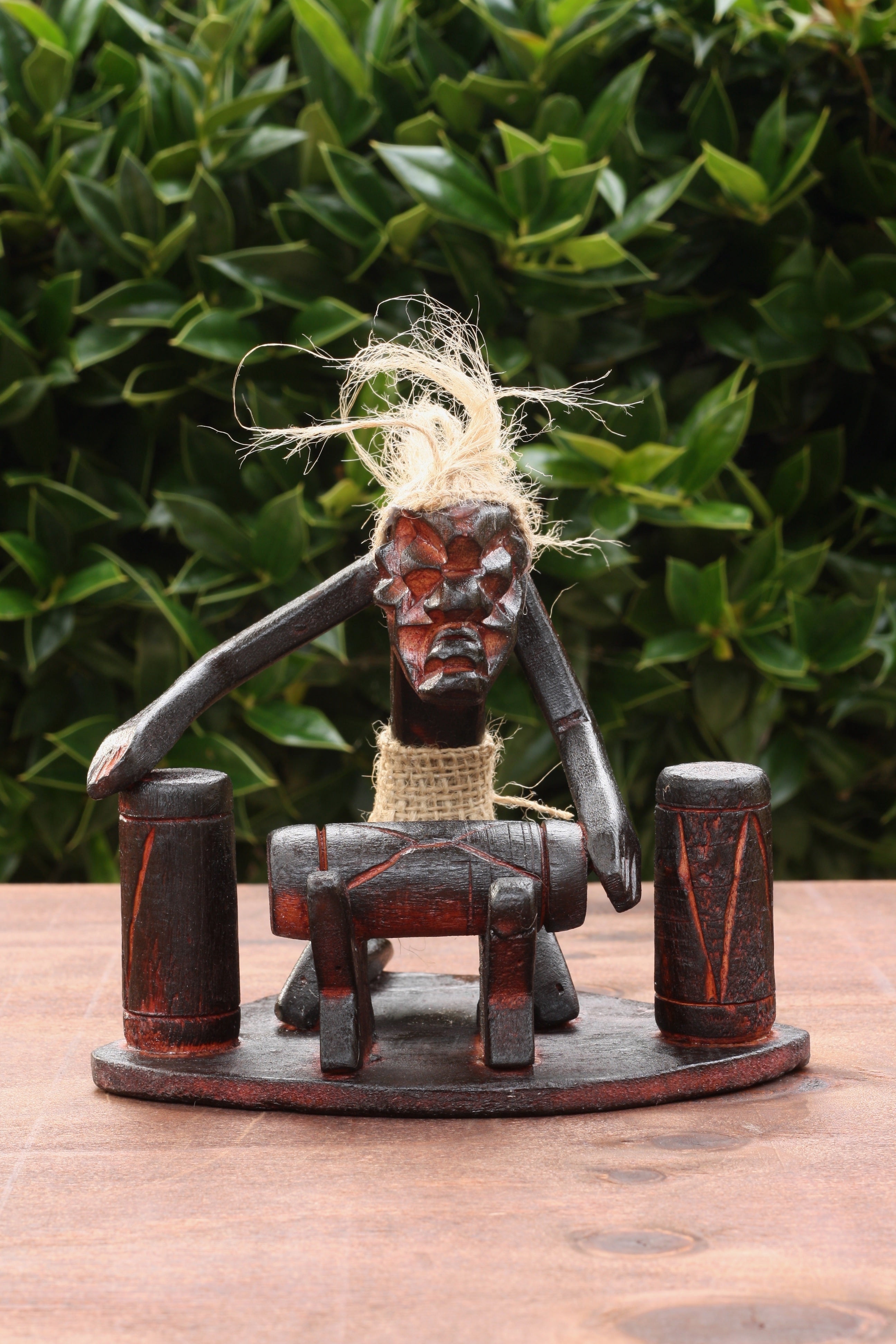 Handmade Wooden Primitive Tribal Playing 3 Djembe Drums Figurine ...