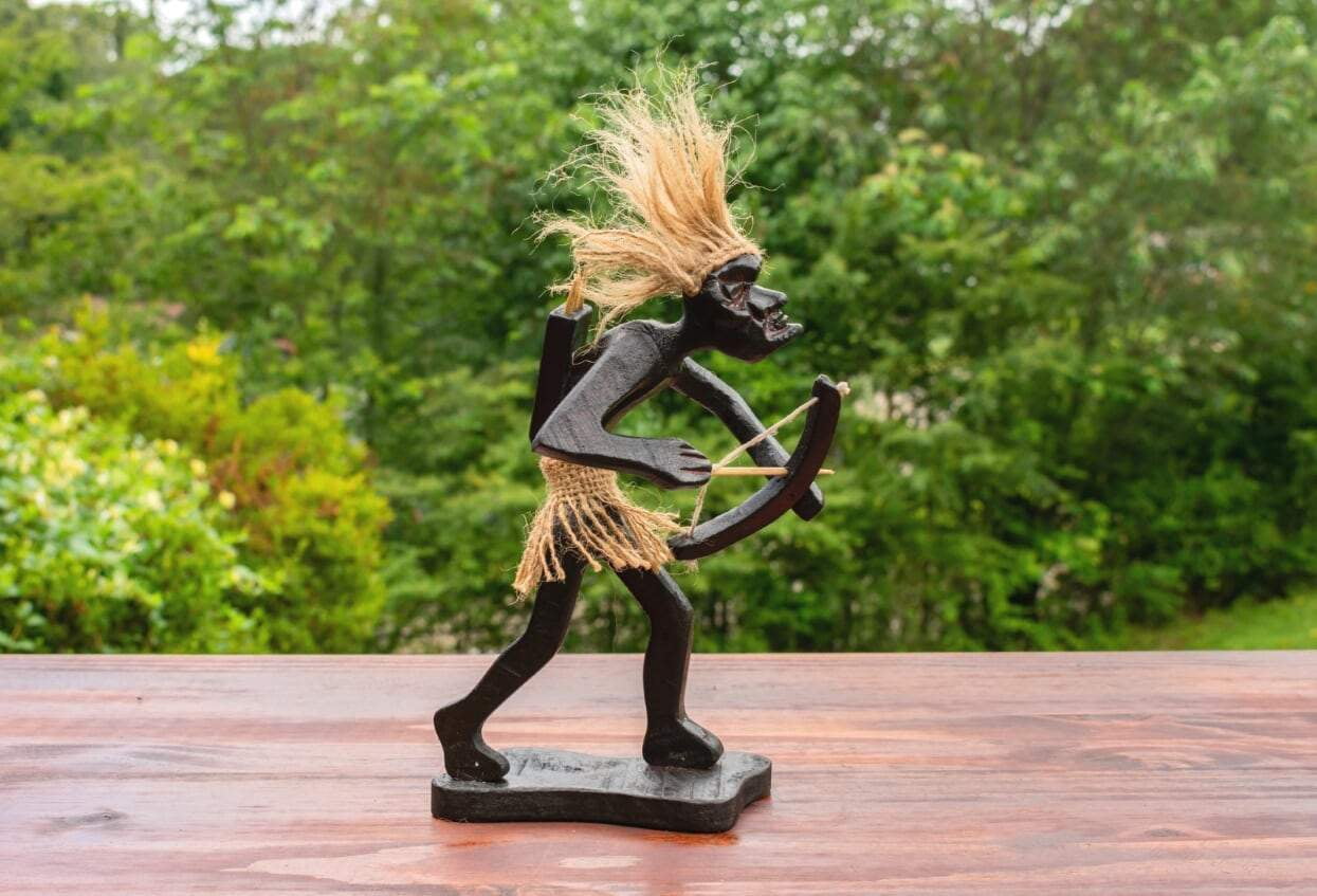 Handmade Wooden Primitive Tribal Standing Archer Funny Statue Sculpture ...