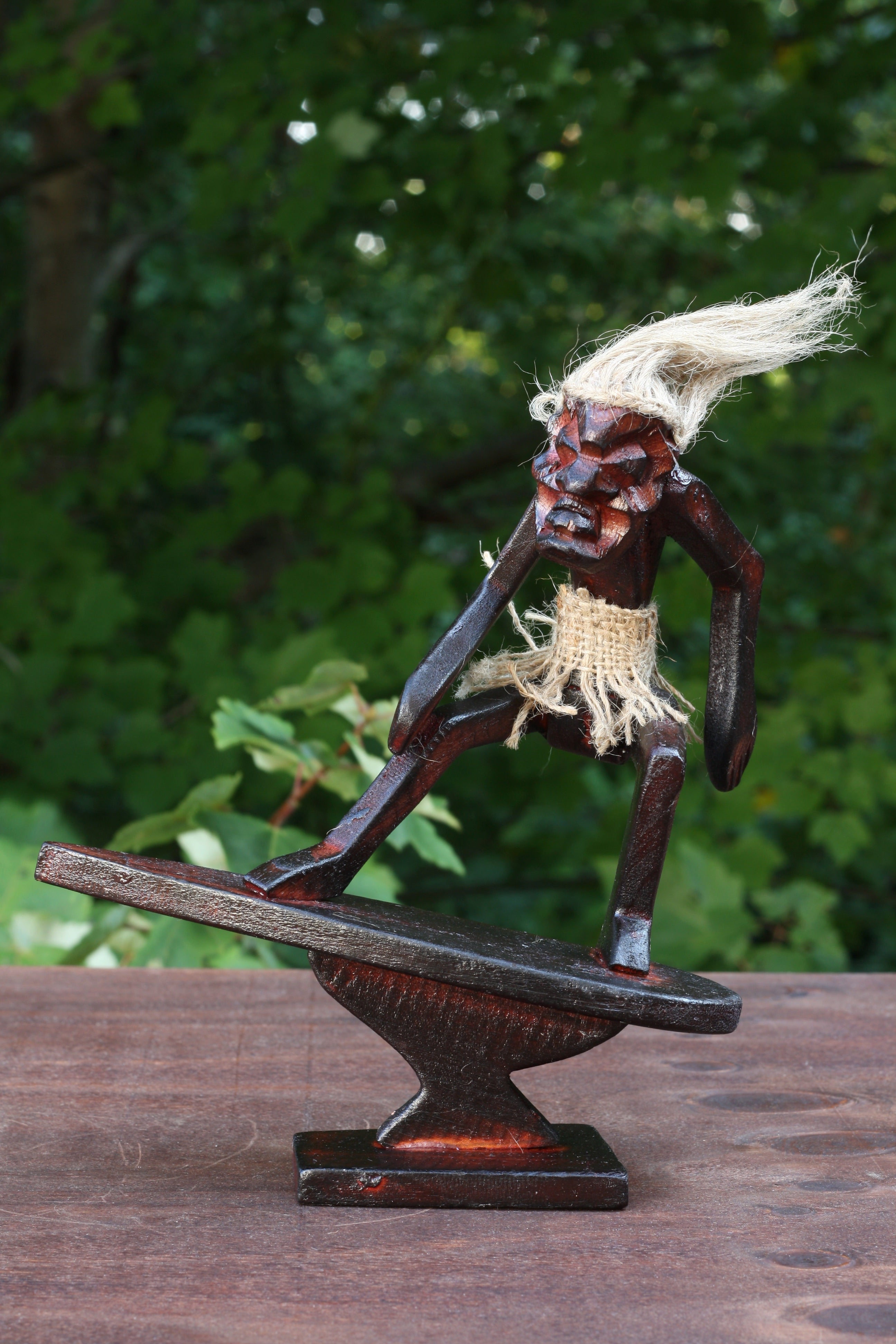 Handmade Wooden Primitive Tribal Wave Rider Surfing Figurine Statue ...
