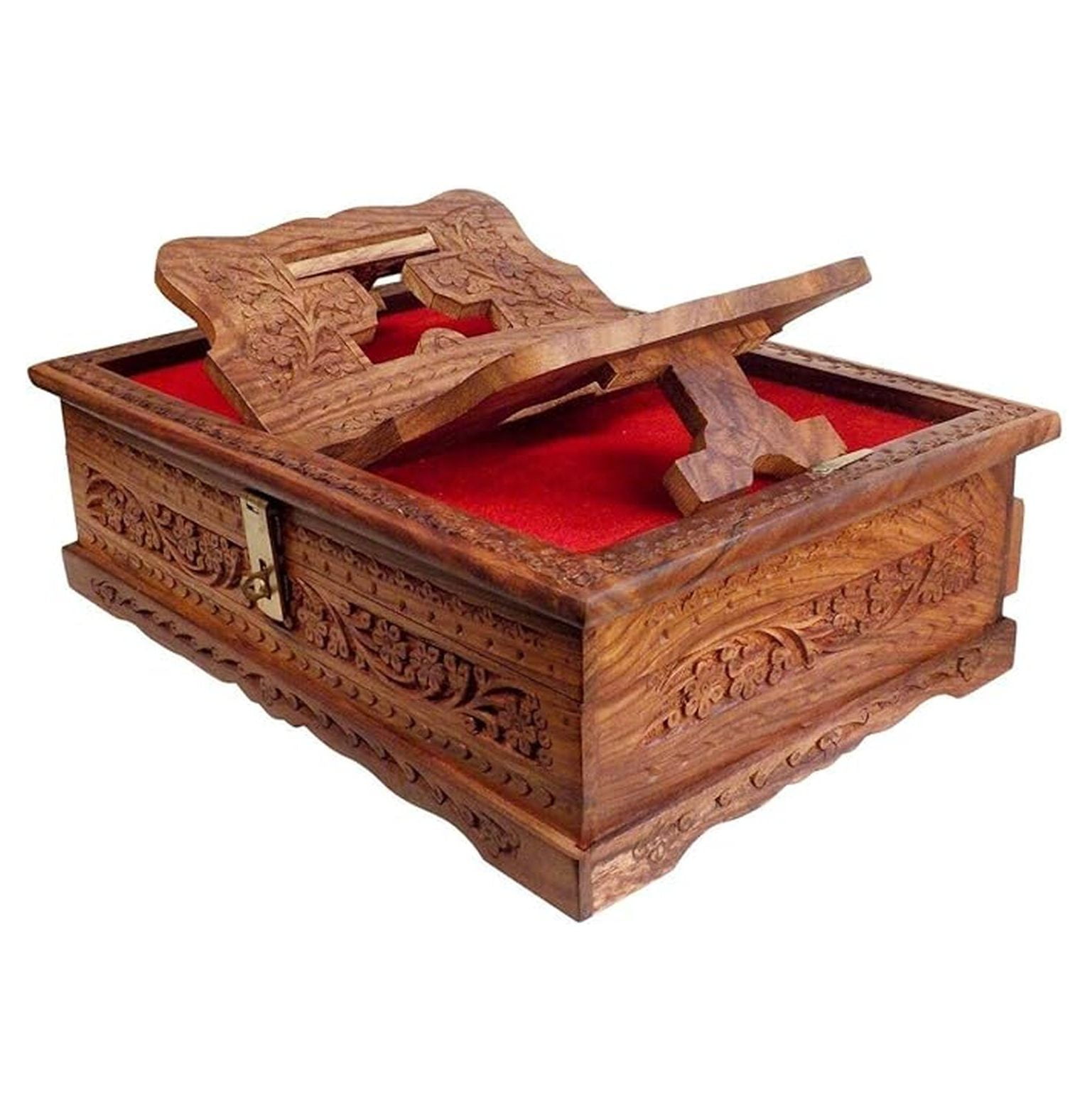 Handmade Wooden Rehal Full Carving Design Rectangular Holy Book Stand ...