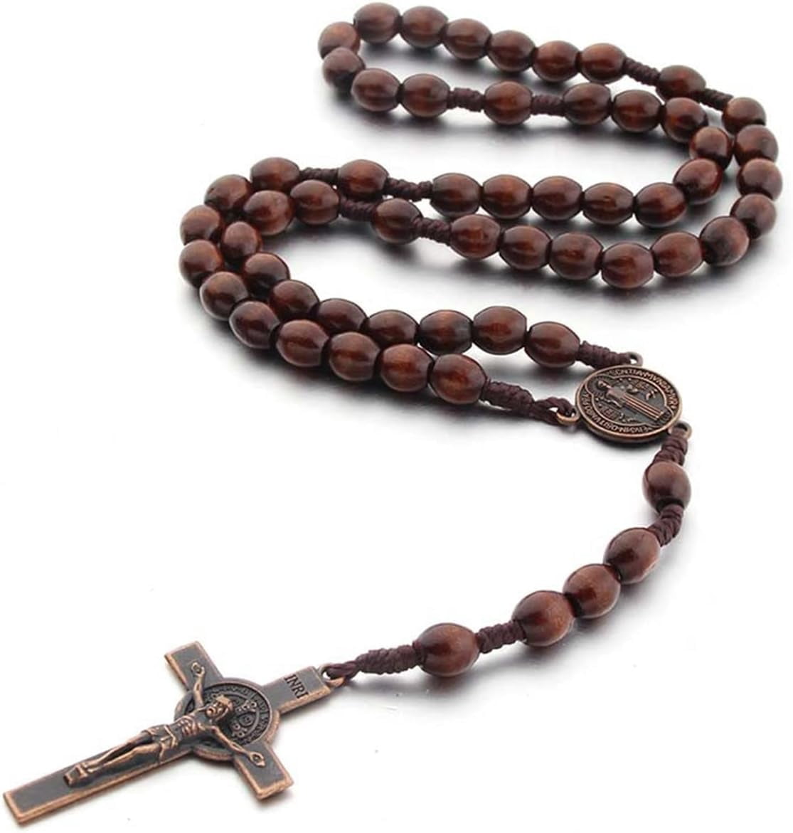 Handmade Wooden Resin Crucifix Rosary Beads Chain Pendant Necklace ...