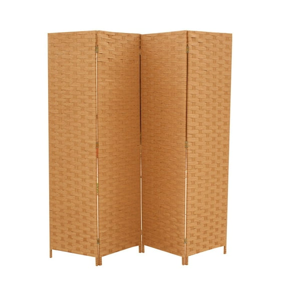 Handmade Wooden Room Divider 4 Foldable Panels Woven Mesh for Home ...