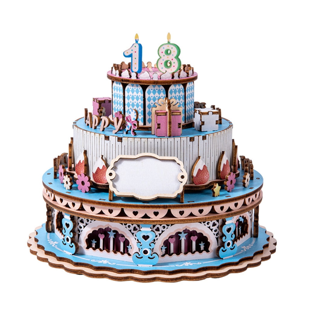 Handmade Wooden Rotating Birthday Cake Music Box Craft, Mechanical ...