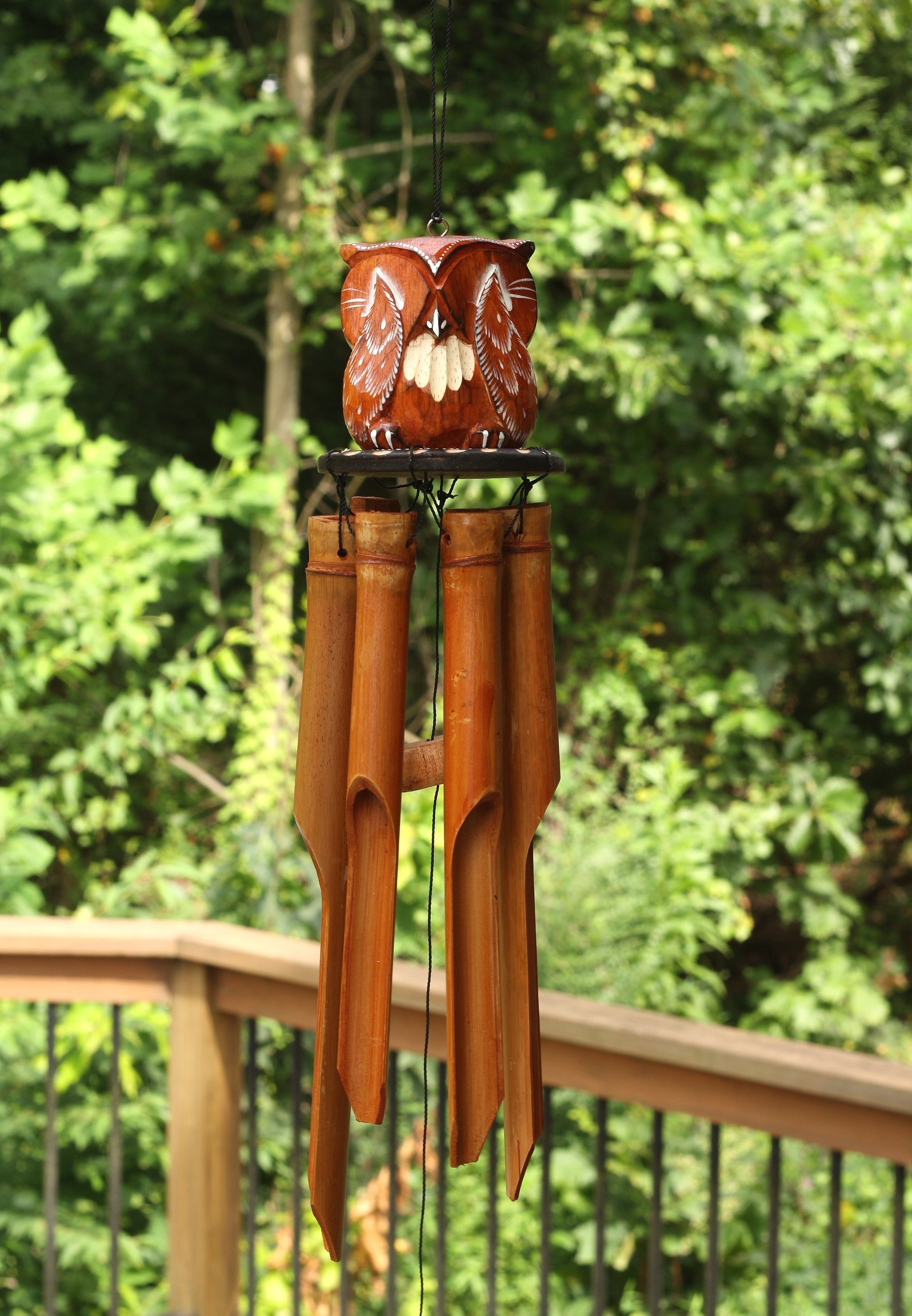 Handmade Wooden See No Evil Owl Bamboo Wind Chime Wood Statue Figurine ...