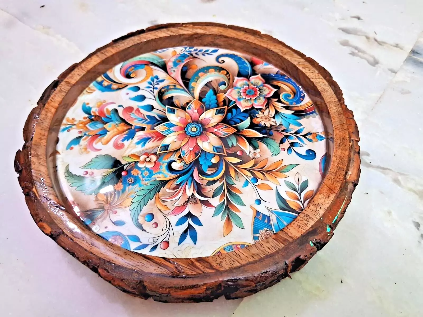 Handmade Wooden Serving Tray – 11" Round Epoxy Resin Platter with ...