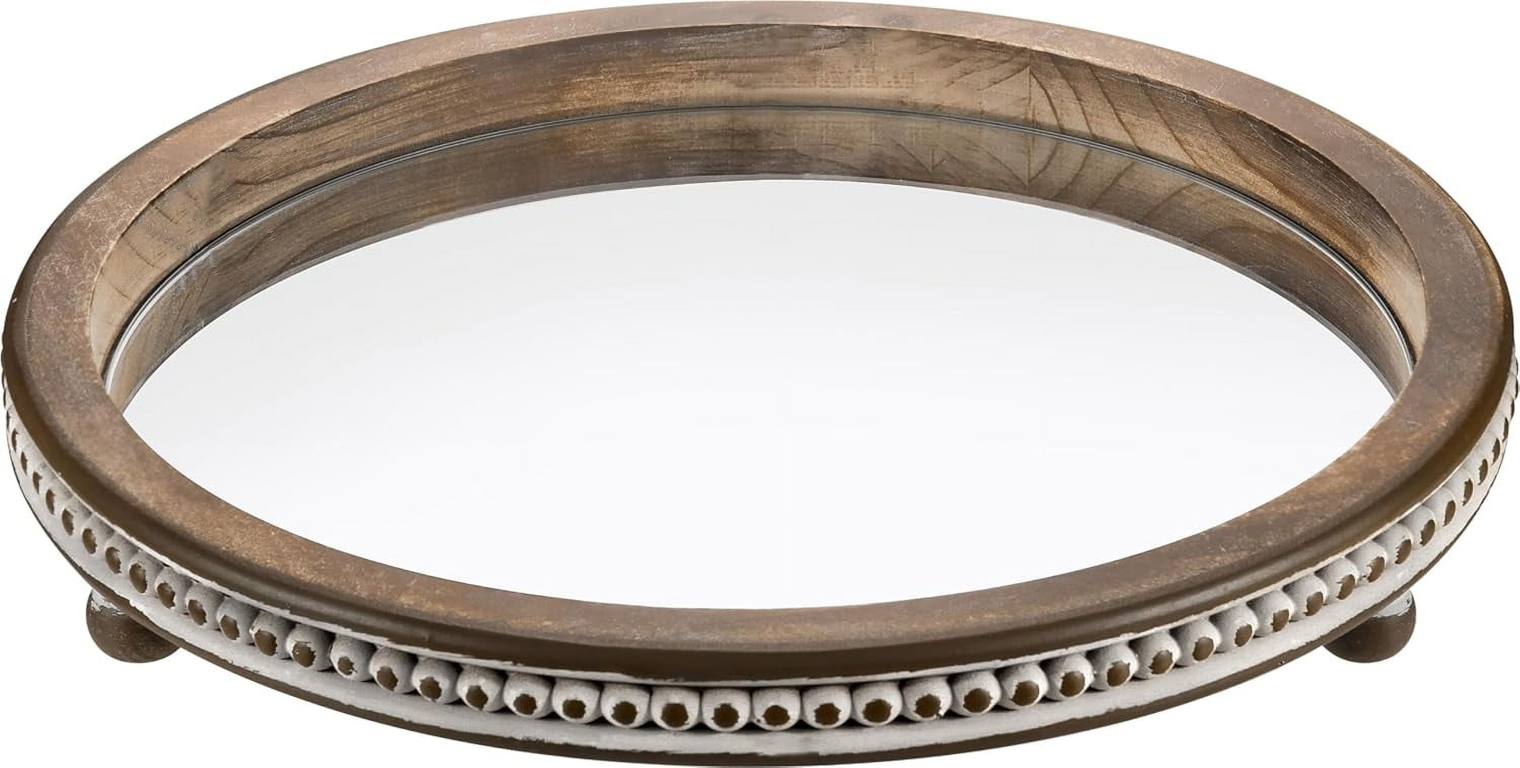 Handmade Wooden Small Beaded Round Serving Tray with Mirror for Coffee ...