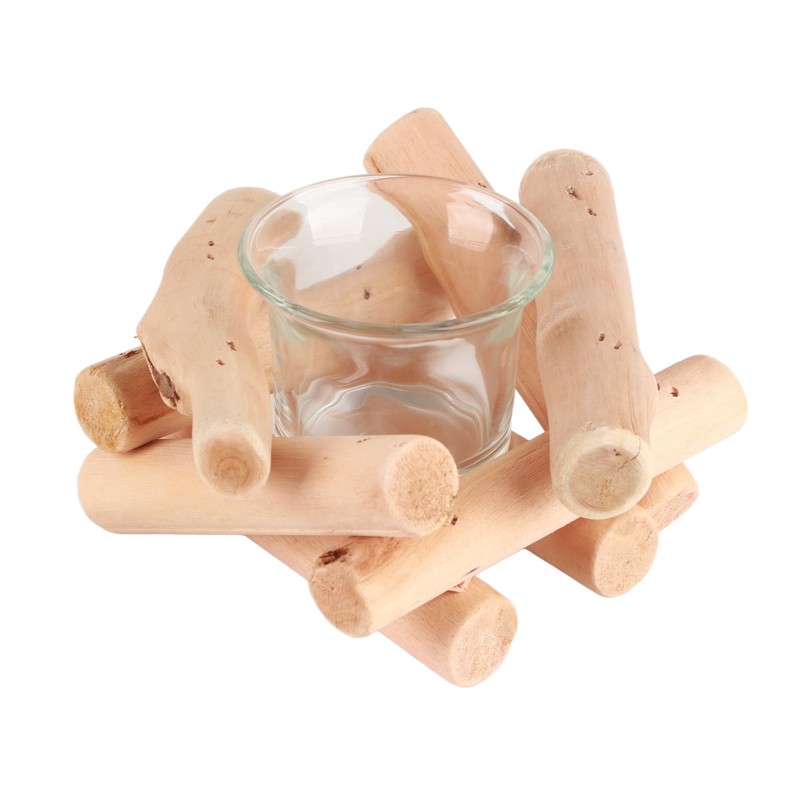 Handmade Wooden Tea Light Candle Holder With Glass Cup Rustic Country ...