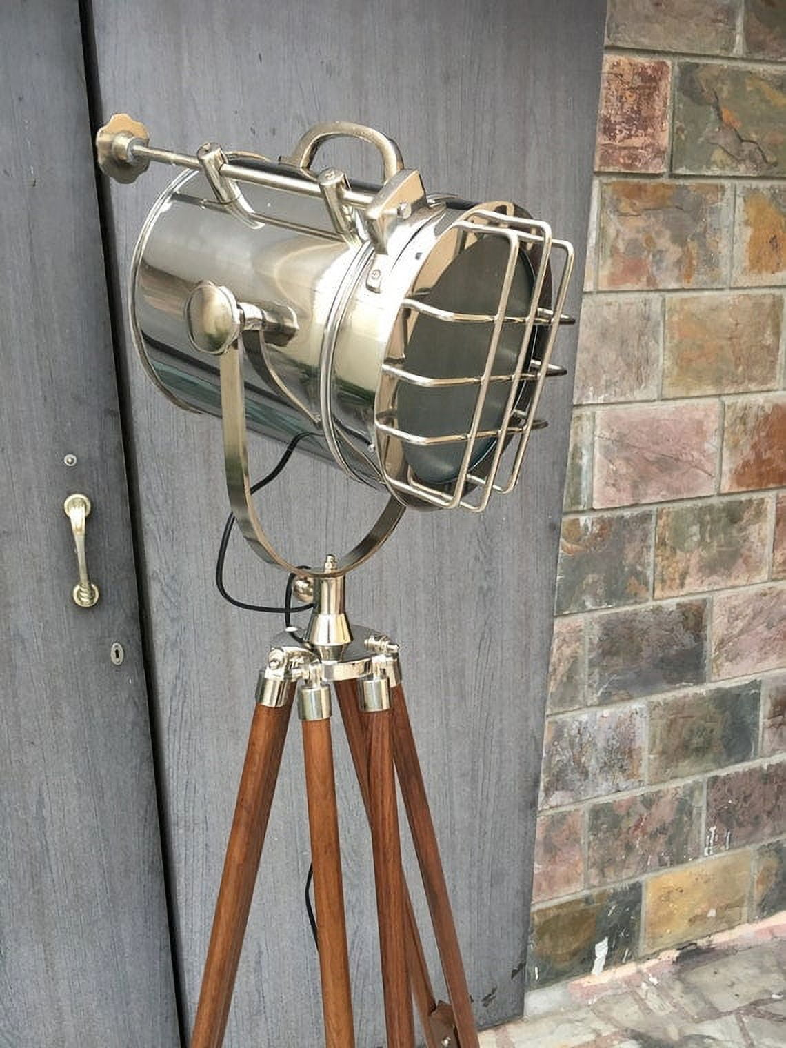 Handmade Wooden Tripod Studio Lamp Marine Flap Searchlight Chrome ...