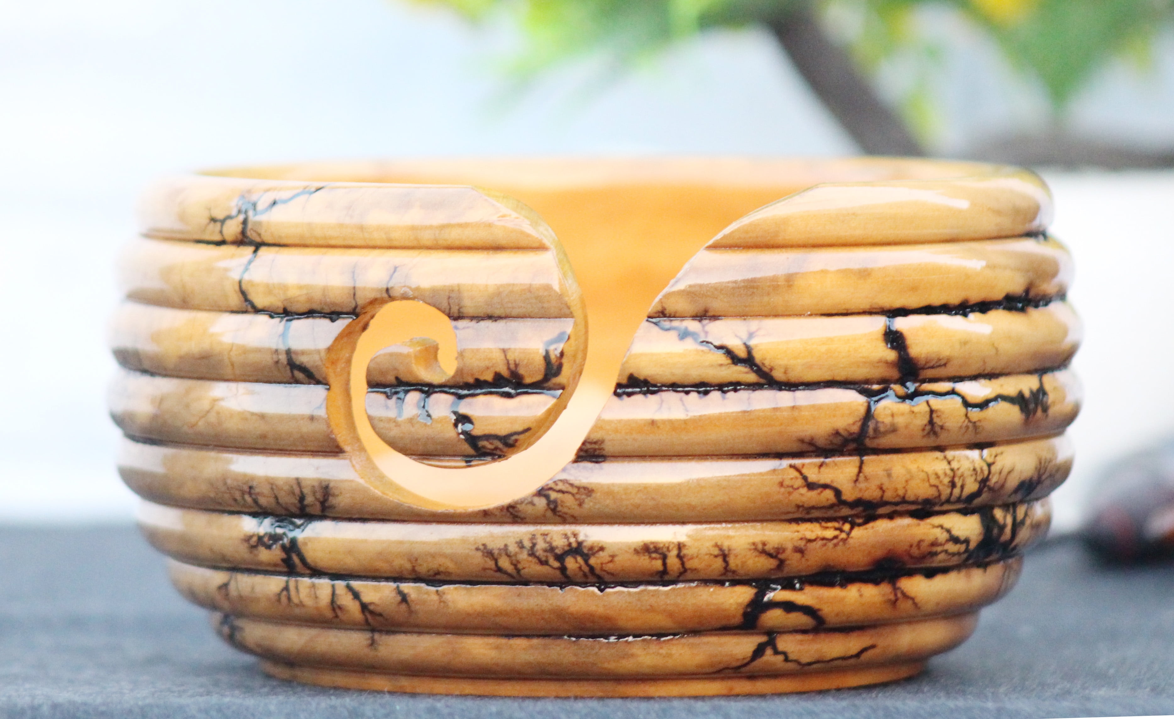 Handmade Wooden Yarn Bowl Lichtenberg With Resin And Mango Wood, Wooden ...