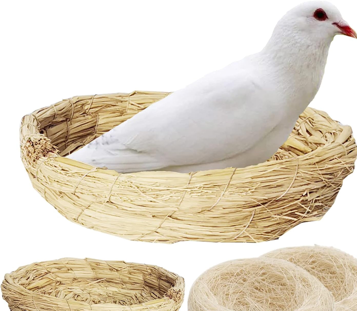 Handmade Woven Bird Spawning Nest with Coconut Fiber Liner Flat Base ...
