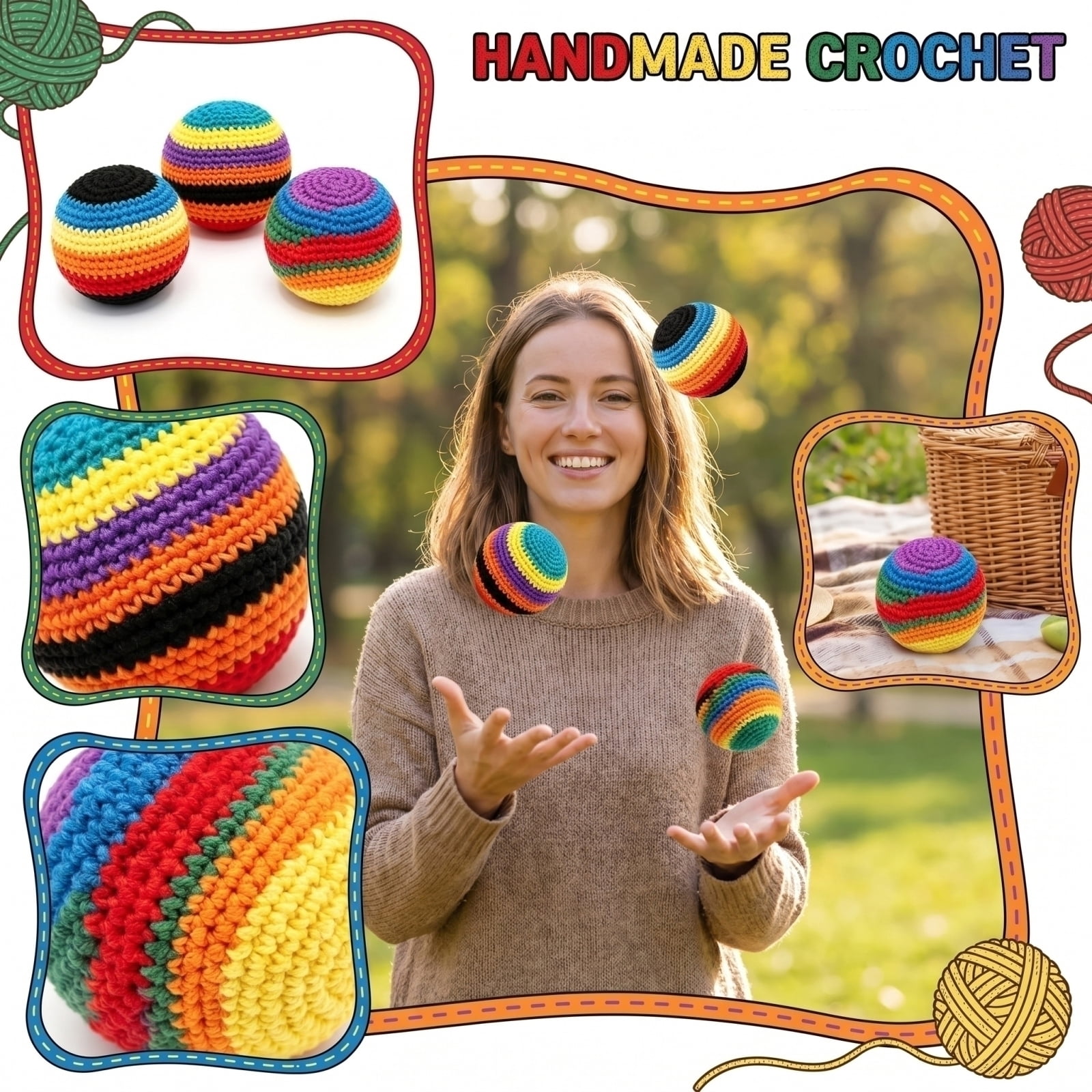 Handmade Woven Footbag, Hand-Knitted Crochet Kick Ball Juggling Bag for ...