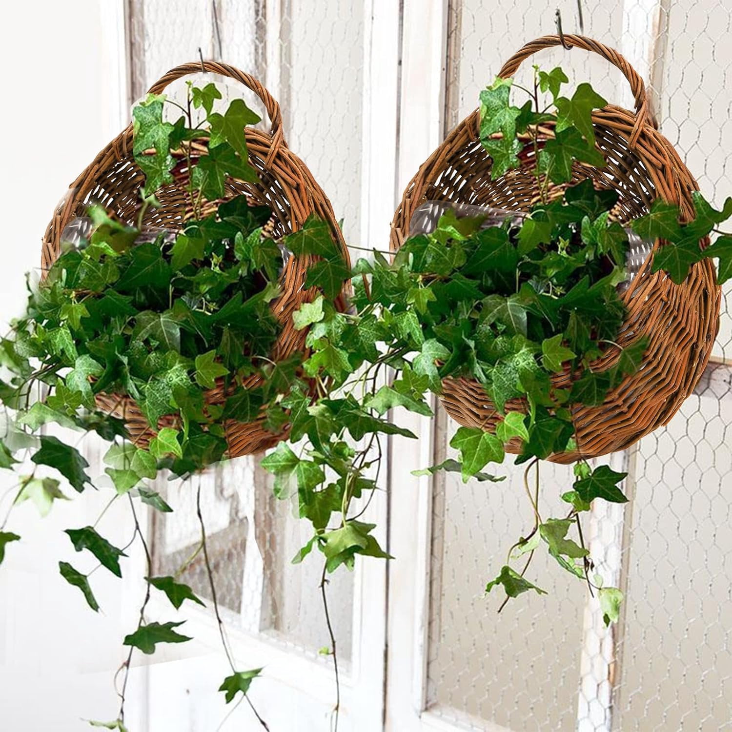 Handmade Woven Hanging Basket, Natural Wicker Storage Basket Wall ...