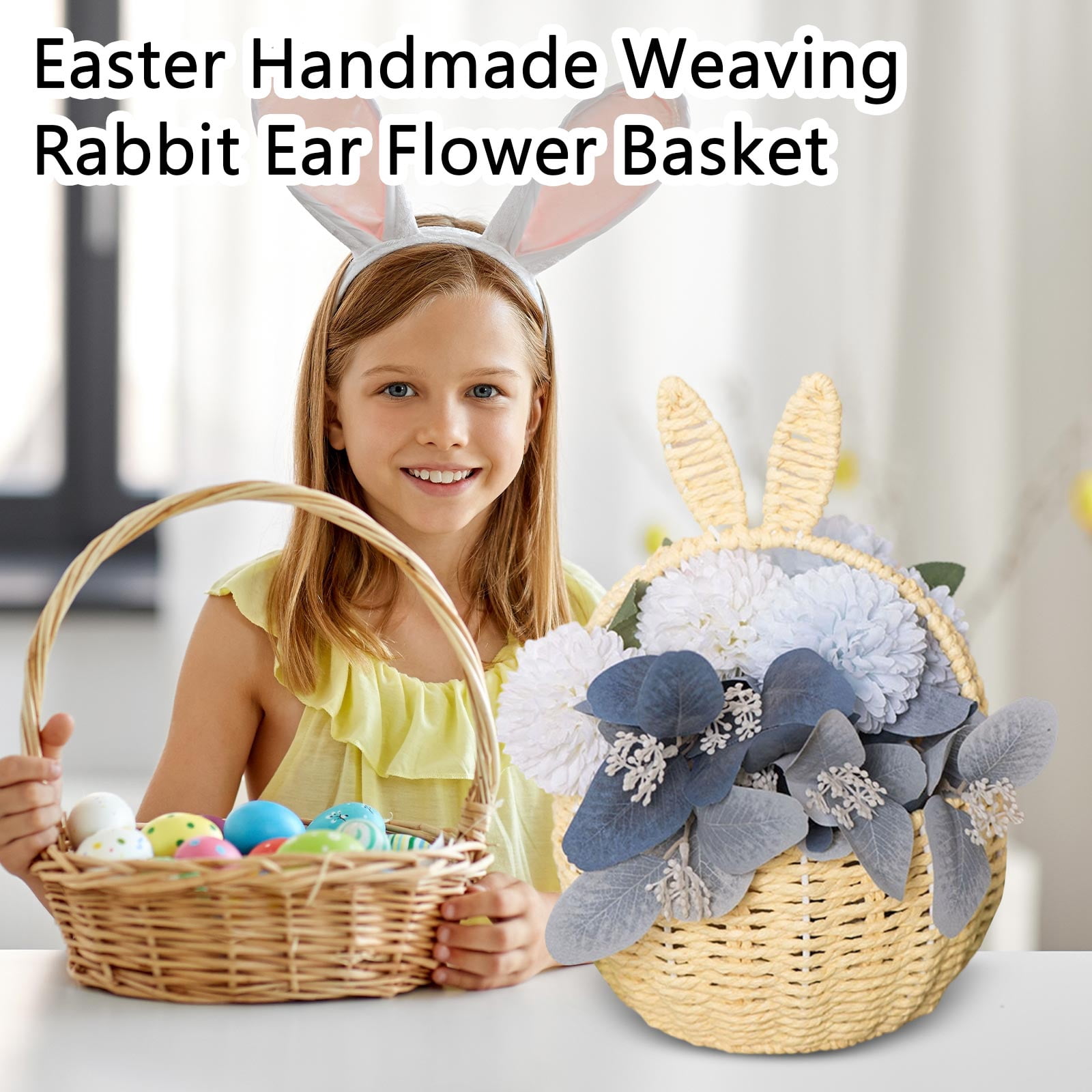 Handmade Woven Rabbit Rabbit Ear Flower Eco-Friendly Paper Rope Storage ...