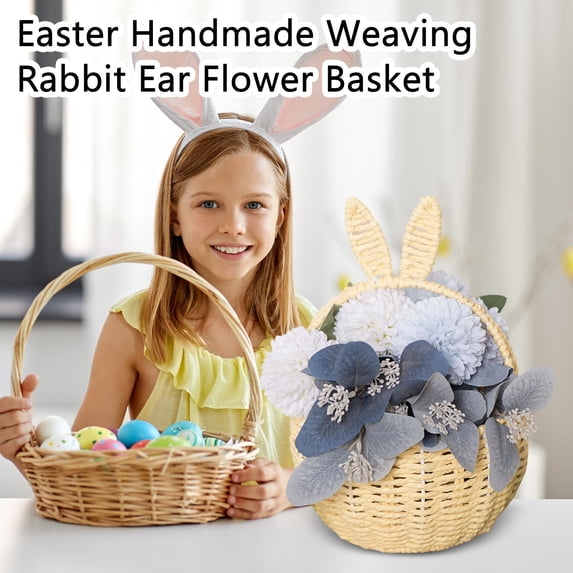 Handmade Woven Rabbit Rabbit Ear Flower Eco-Friendly Paper Rope Storage ...