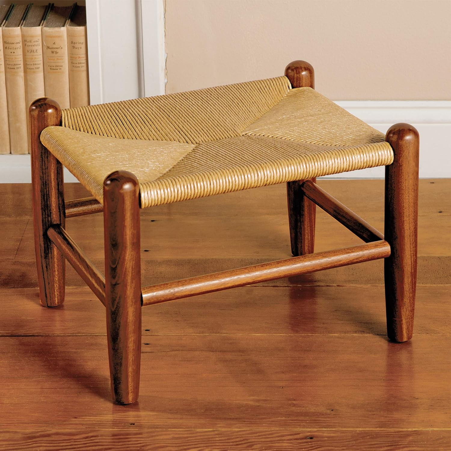 Handmade Woven Rush Footstool with Walnut Framing - Walmart.com