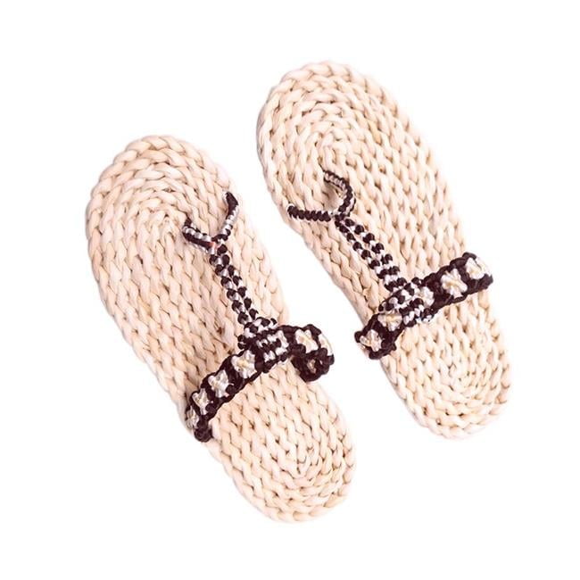 Handmade Woven Straw Casual Style Flip Flops Sandals for Womens, Black ...