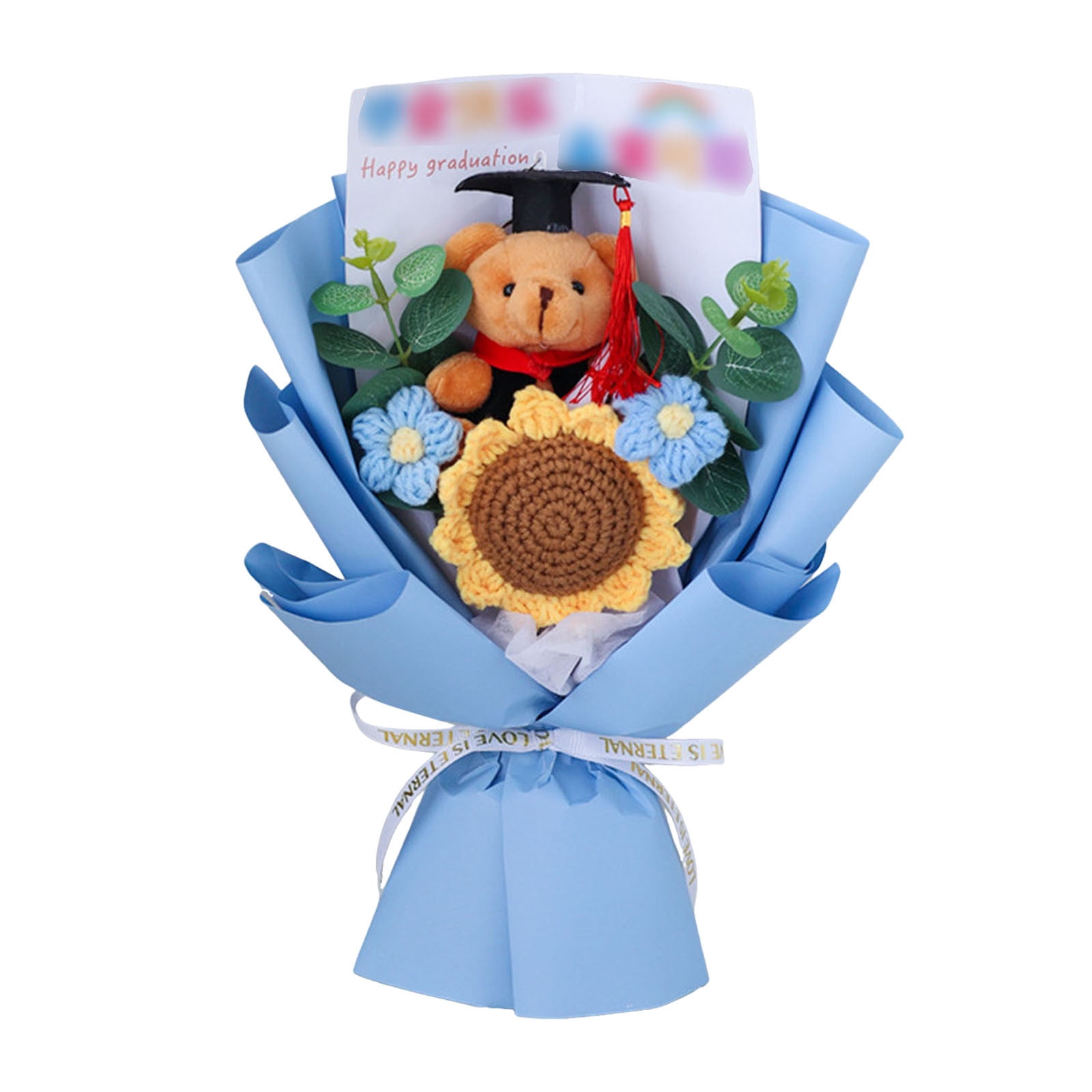 Handmade Yarn Bear Bouquet Teddy Bear Graduation For Knitted Flower ...