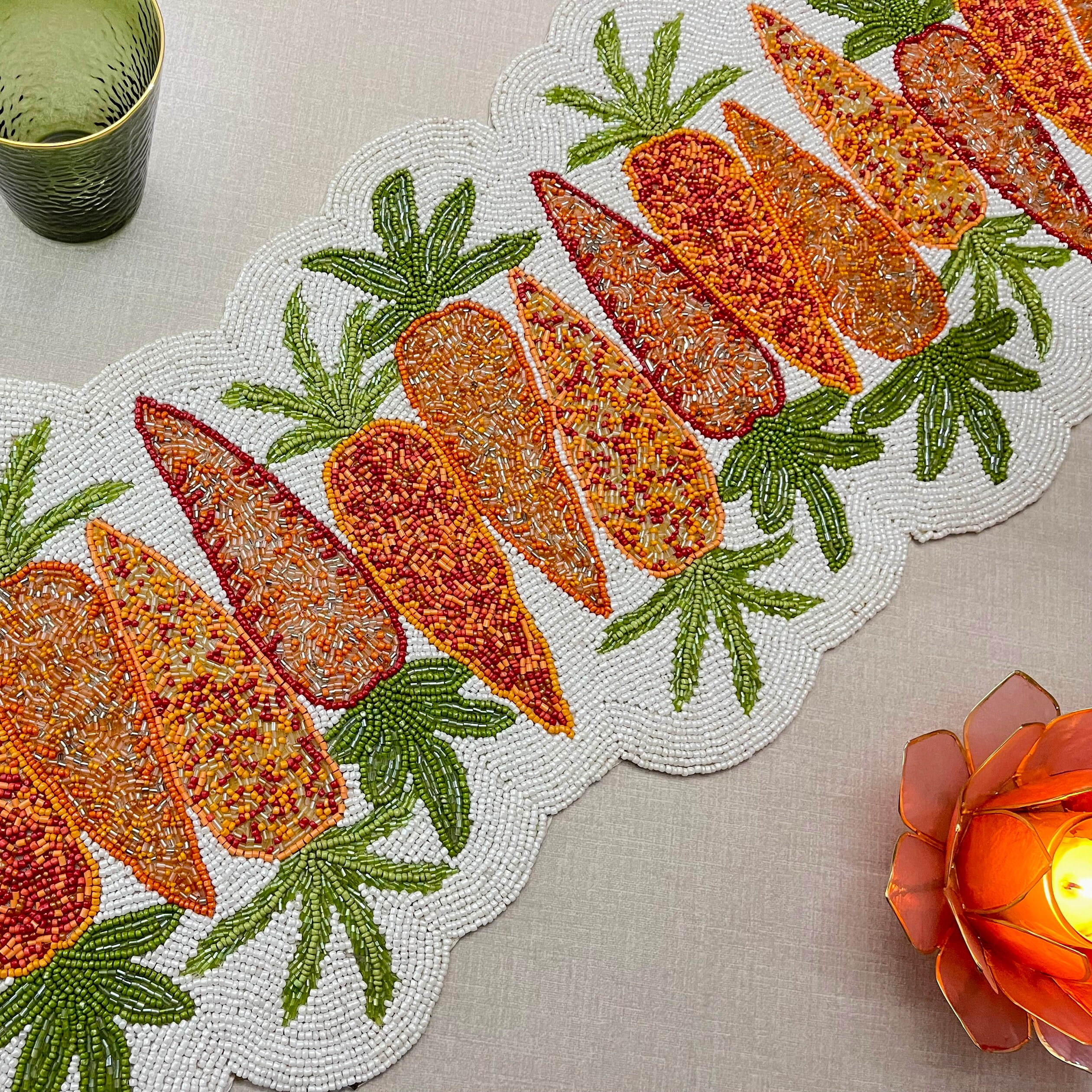 Handmade bead table runner and placemat, carrot design beaded runner ...