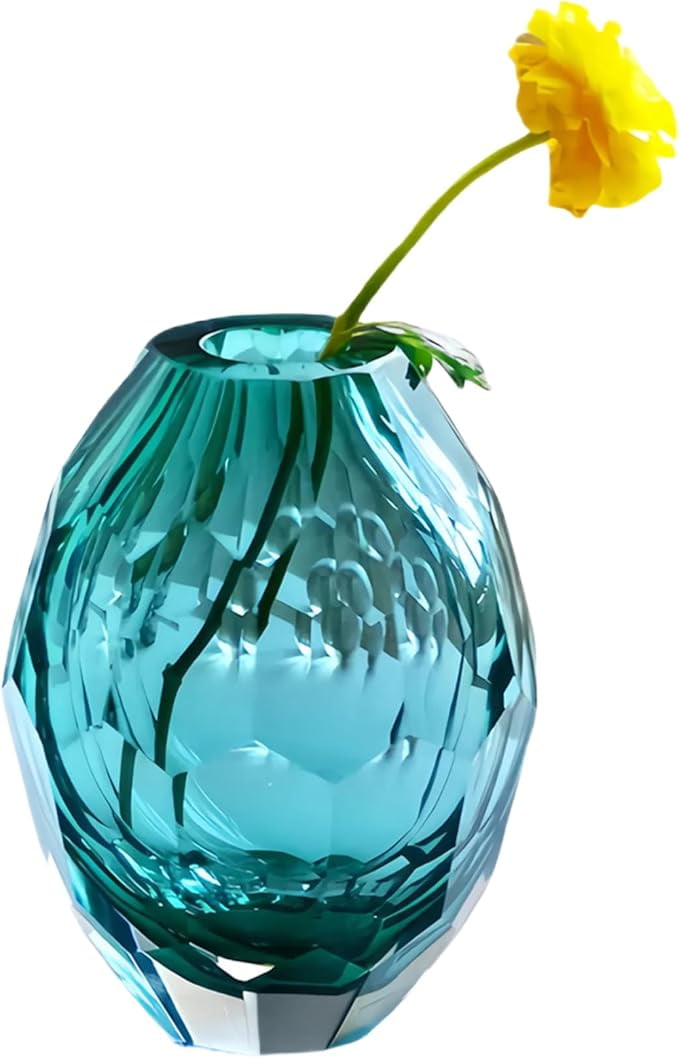 Handmade glass flower vase, green art transparent flower vase, unique ...