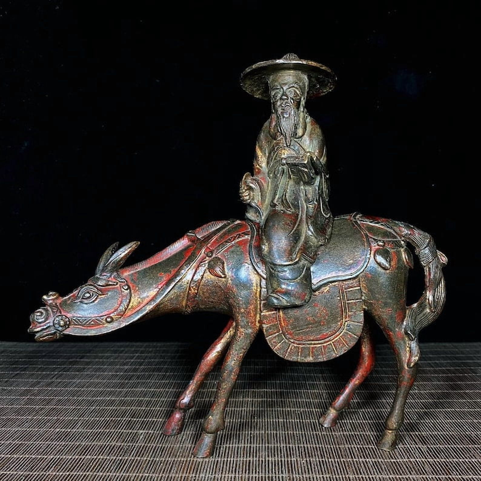 Handmade miniature carved pure copper Buddha statue riding a donkey ...
