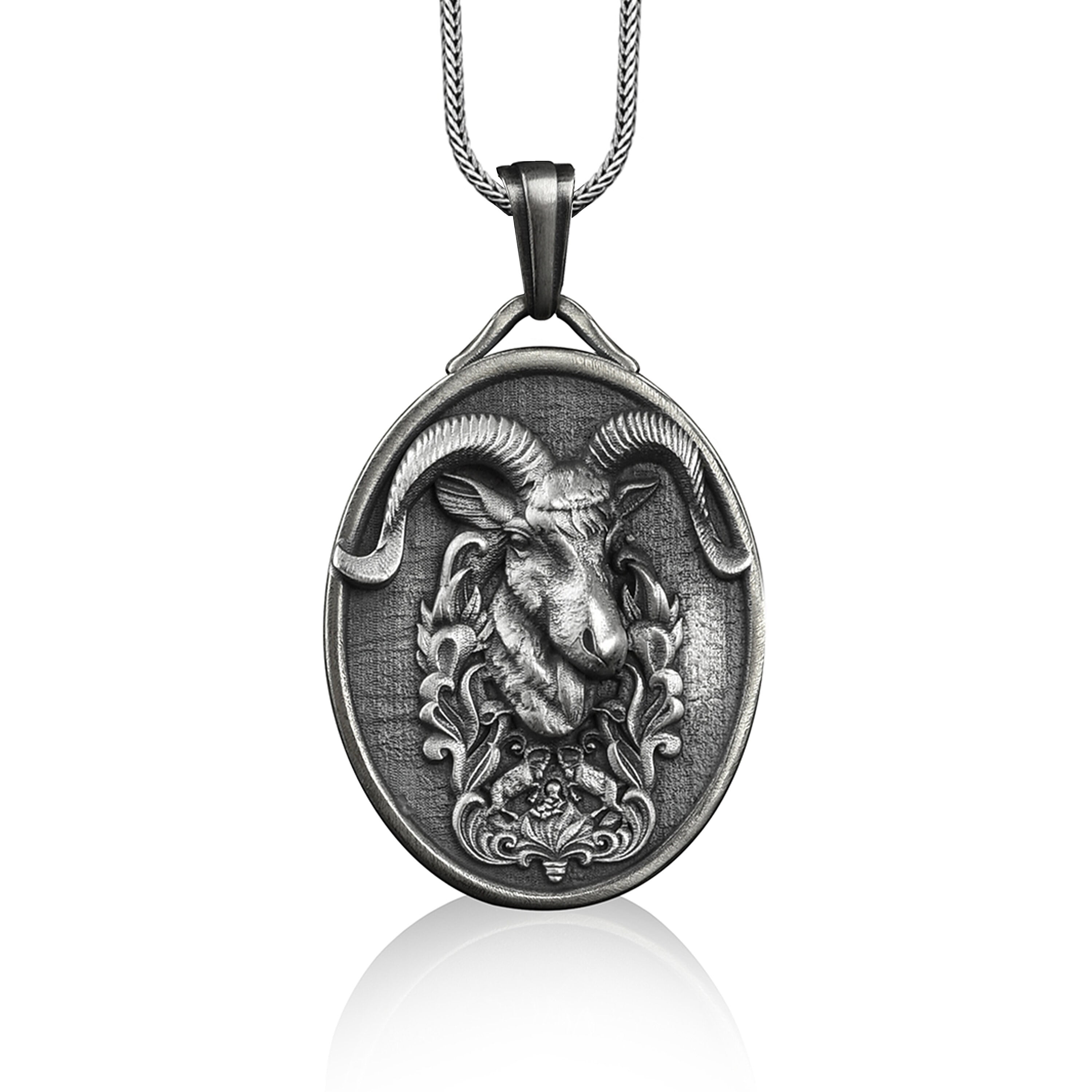 Handmade ram head pendant necklace in silver, Personalized animal ...