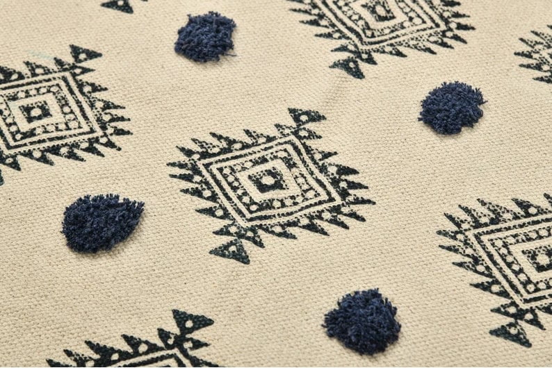 Handmade red & blue hallway stair cotton runner durries block printed ...