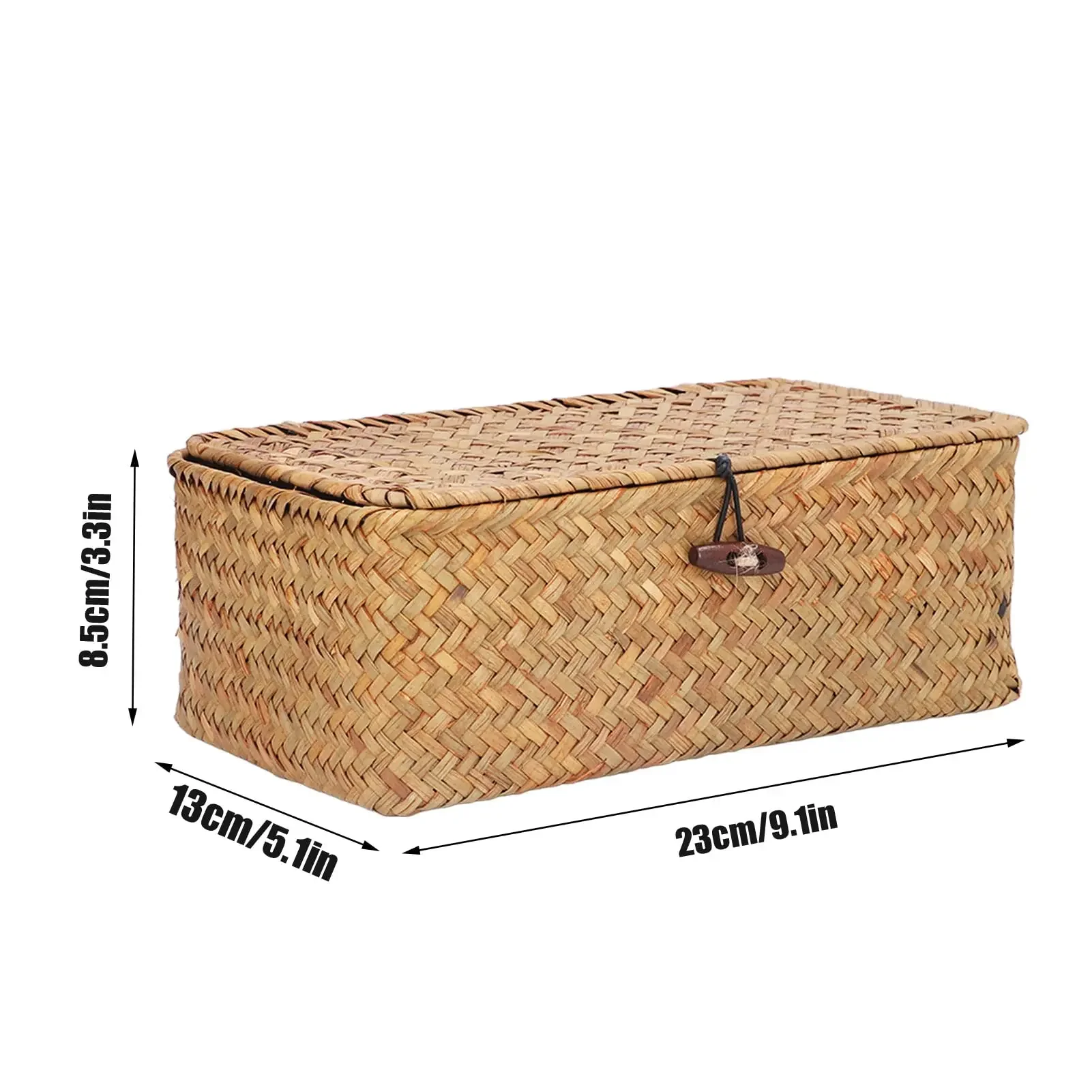 Handmade storage basket with lid, rectangular seaweed, rattan fabric ...
