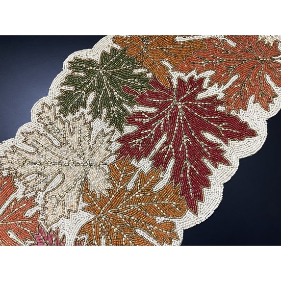 Handmade table runner, colourful maple leaf bead runner, 13x36inch ...