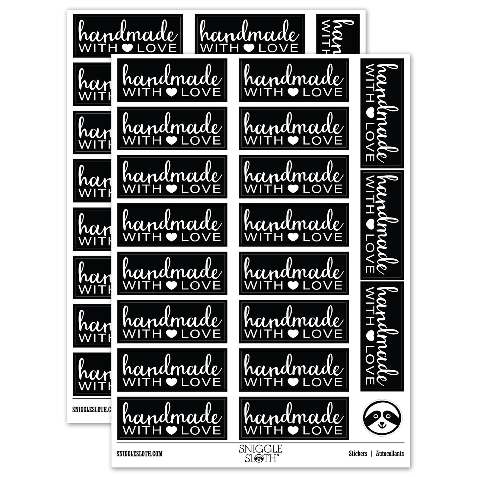 Handmade with Love Heart Detail Sticker Set - Black - Gloss Finish - 2. ...