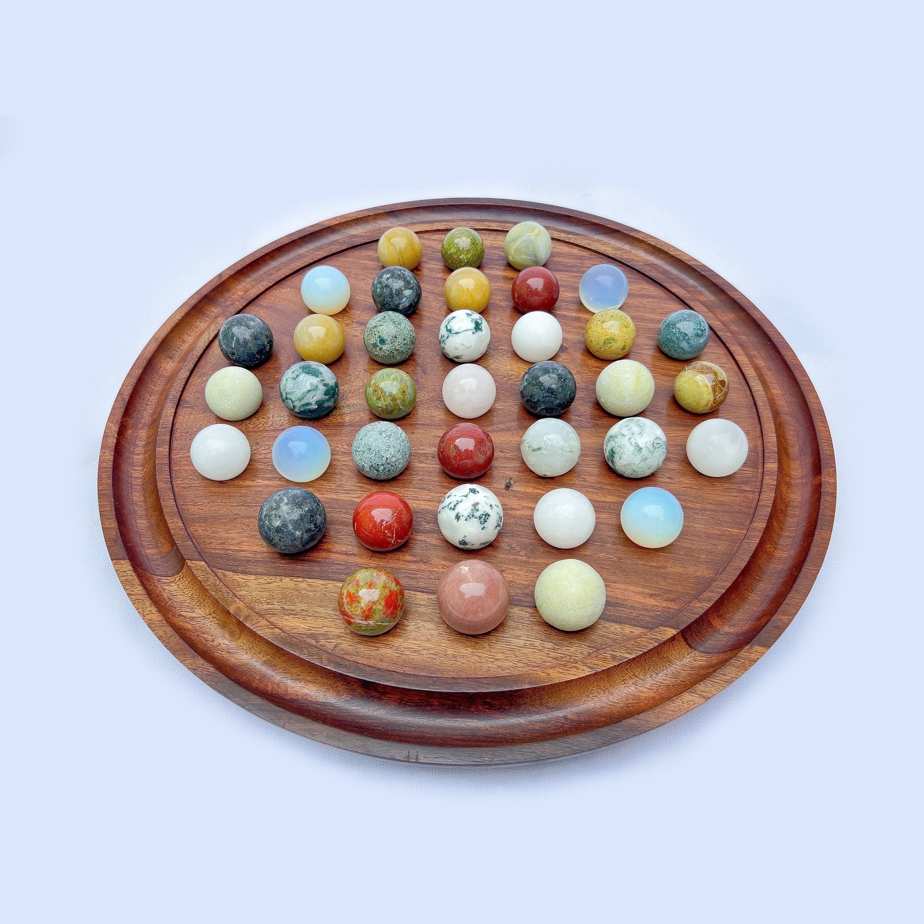 Handmade Wooden Marble Solitaire Board Game with Natural Marbles 16 ...