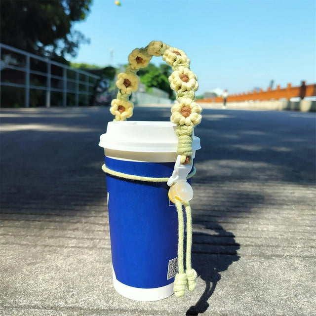 Handmade woven coffee cup carrying strap, high-end Daisy portable milk ...