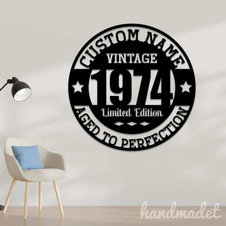 Handmadetneonsign 1974 Birthday Metal Wall Art Light, Event Metal Sign ...