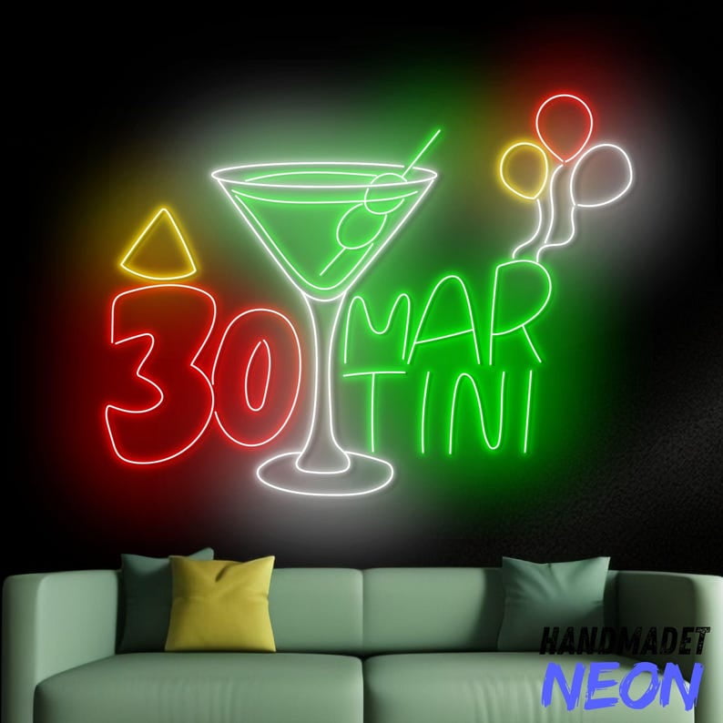 Handmadetneonsign 30 Birthday Martini Neon Sign, Cocktail Led Sign, Bar ...