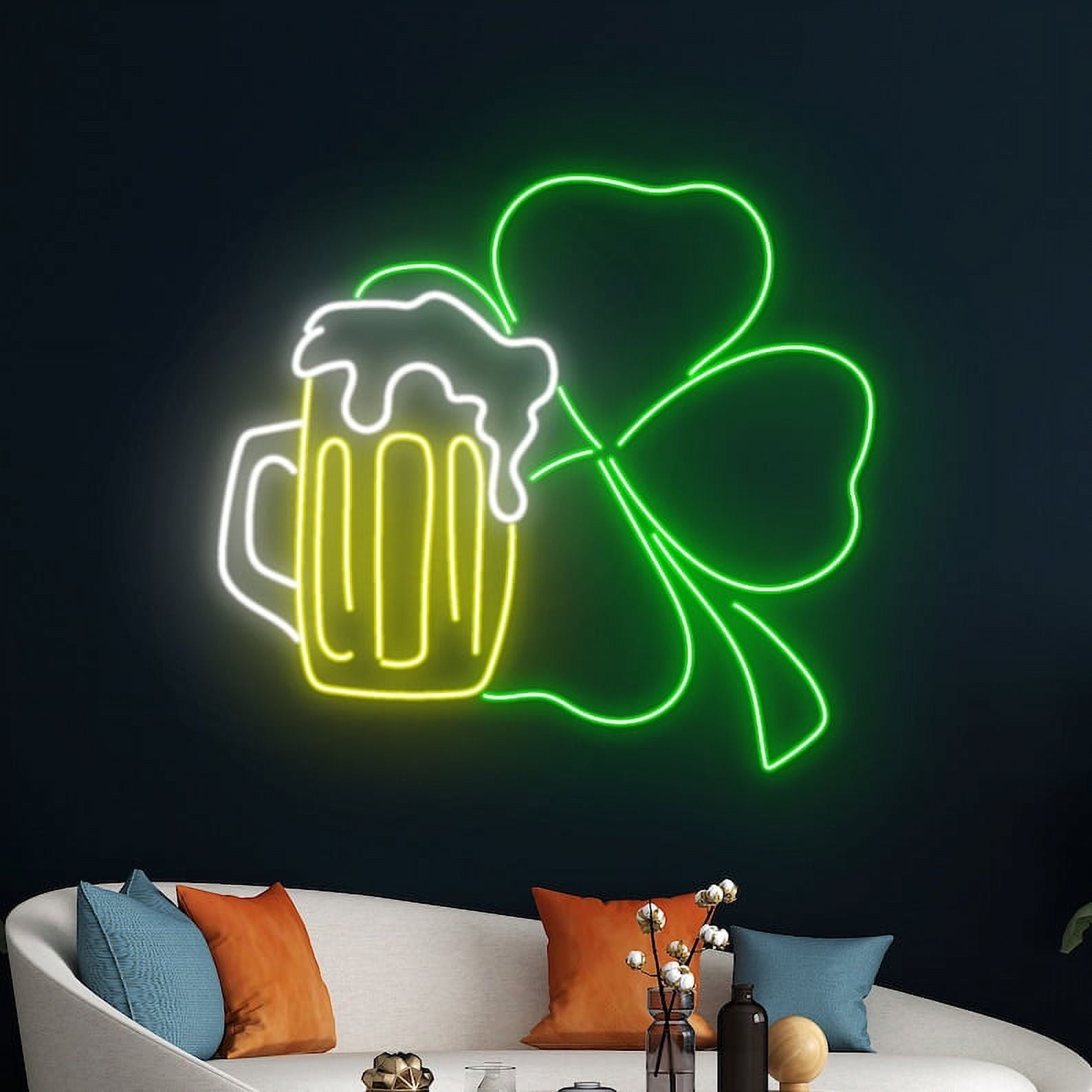 Handmadetneonsign 4 Leaf Clover Beer Neon Sign, Shamrock Beer Neon ...
