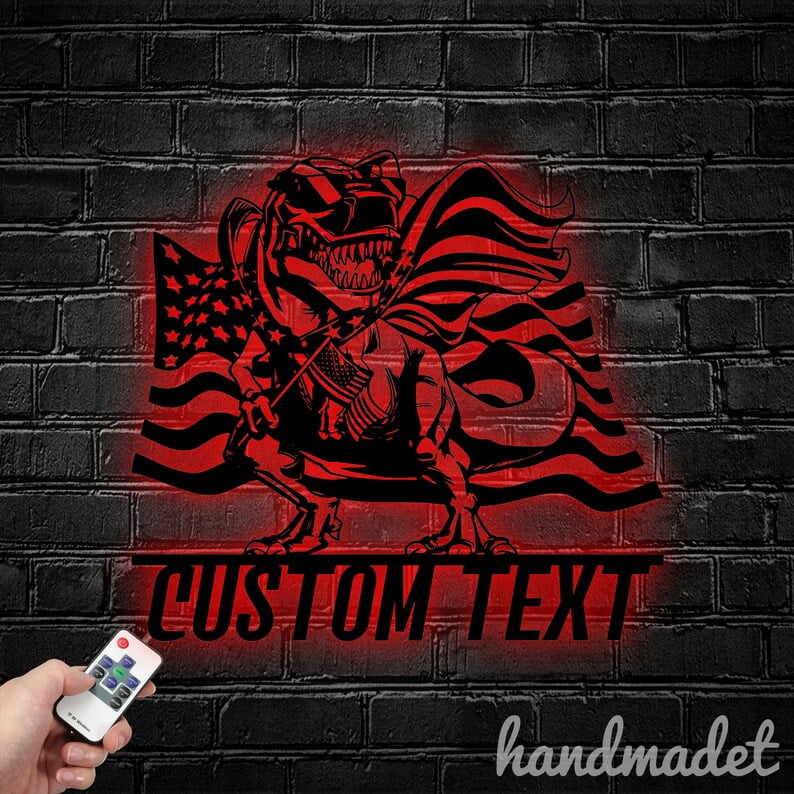 Handmadetneonsign 4th Of July Metal Wall Art Light, Dinosaur Metal Sign ...