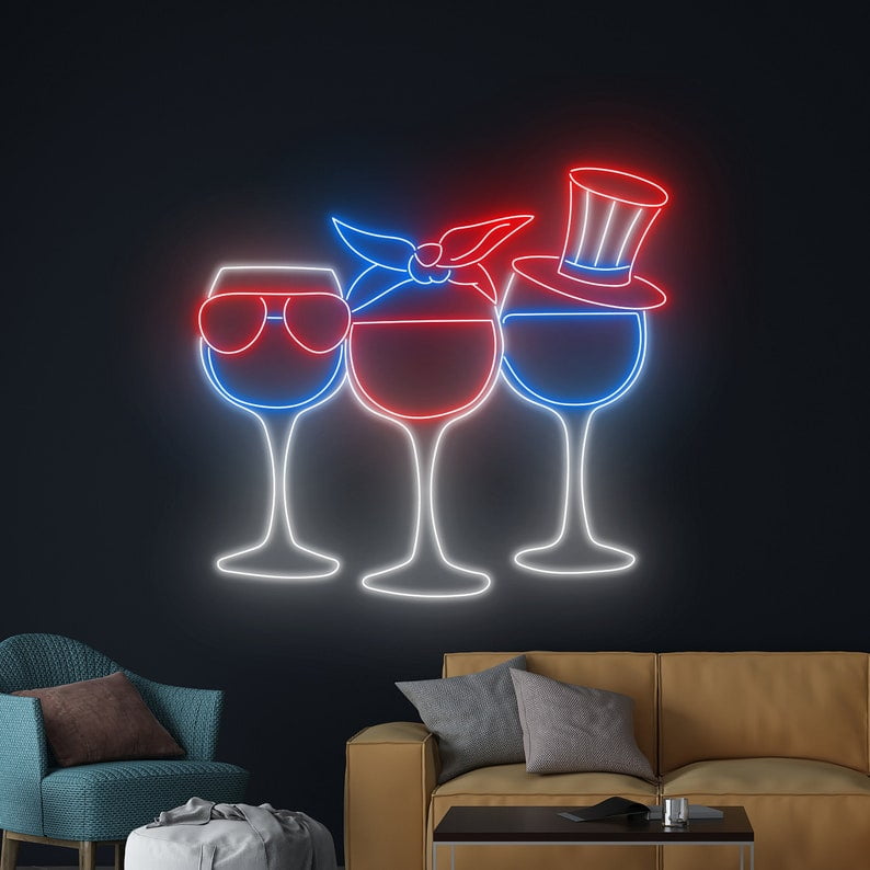 Handmadetneonsign 4th Of July Red Wine Neon Sign, Wine Cocktail Wall ...
