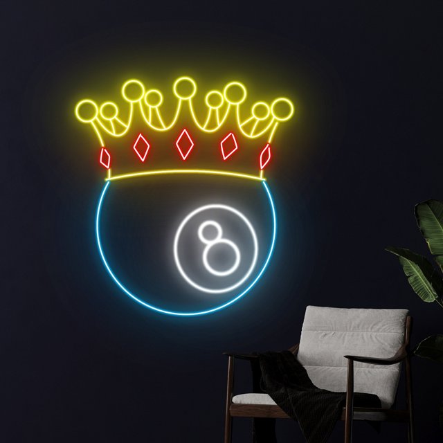 Handmadetneonsign 8 Ball Billiards Crown Led Sign, Billiard 8 Ball Neon ...