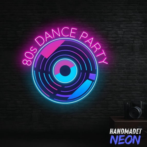 Handmadetneonsign 80s Dance Party Neon Sign, Retro Vinyl Led Sign ...