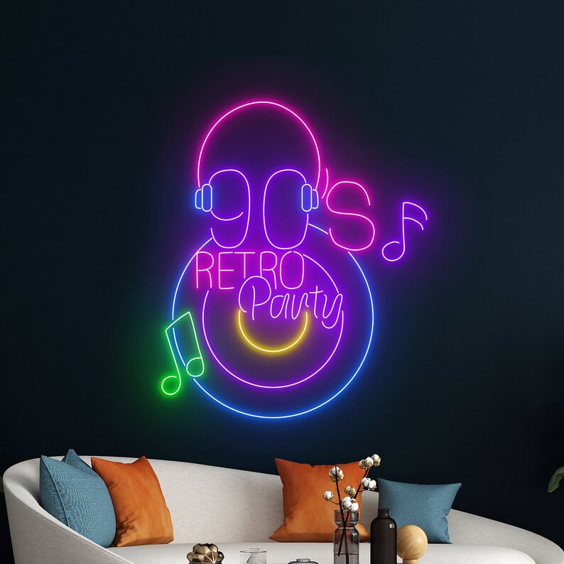 Handmadetneonsign 90's Retro Party Wall Art, Back To The 90's Retro ...