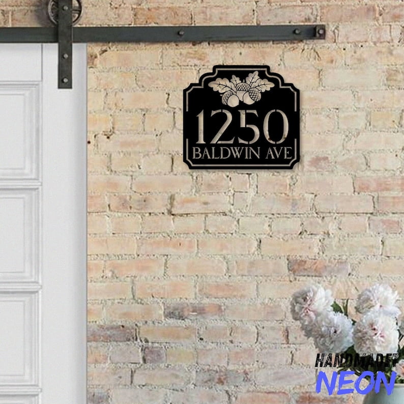 Handmadetneonsign Acorn House Number Metal, Oak Nut Home Number Metal ...