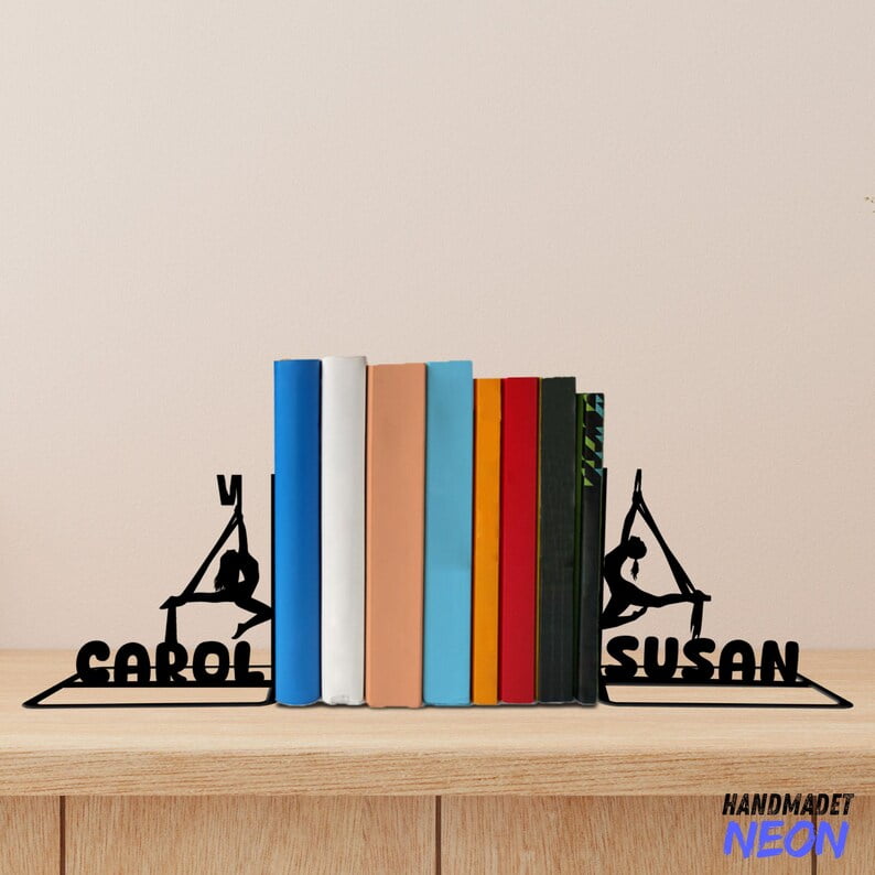Handmadetneonsign Aerial Silk Metal Bookends, Aerial Silk Name Bookend ...