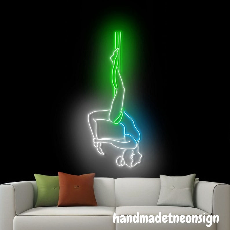 Handmadetneonsign Aerial Yoga Neon Sign, Yoga Pose Wal Art, Yoga Club ...